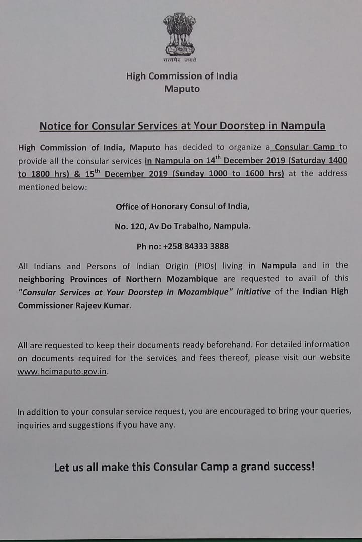 Notice for Consular Services at Your Doorstep in Nampula - Public ...
